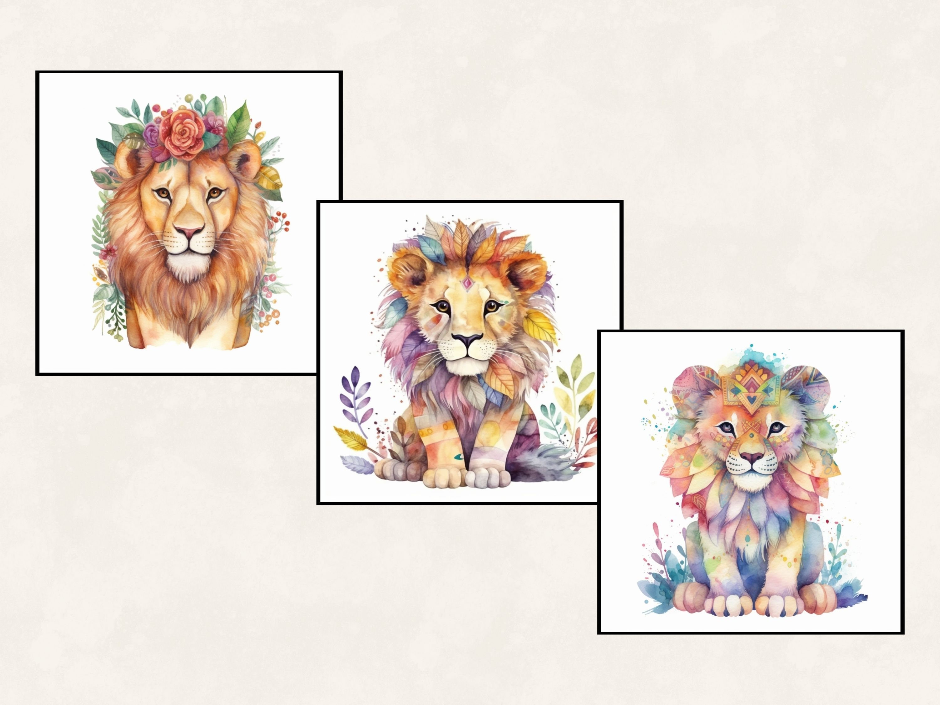 Retro Lion Clipart Watercolor Illustration Commercial Use - Etsy