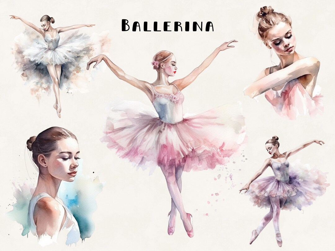 Ballerina Watercolor Clipart Bundle: Ballet Dancer PNG Files (digital ...