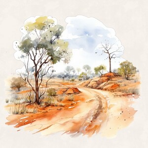 Australian Outback Clipart Landscape Watercolor Illustration Commercial ...