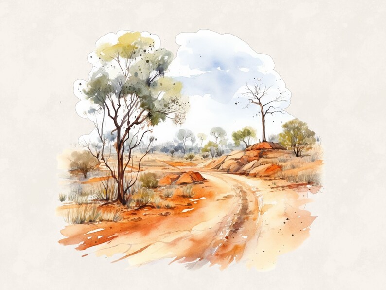 Australian Outback Watercolor Clipart: Landscape Illustration Bundle ...