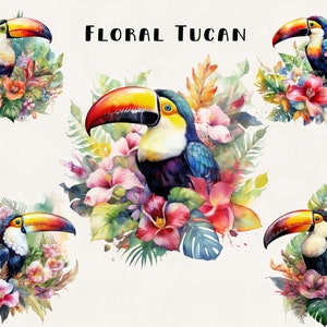 Tucan and Flowers Clipart Bundle Commercial Use Watercolor Jungle Tucan ...