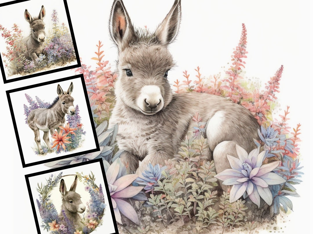 Donkey in Field Clipart Watercolor Commercial Use Digital Design Bundle ...