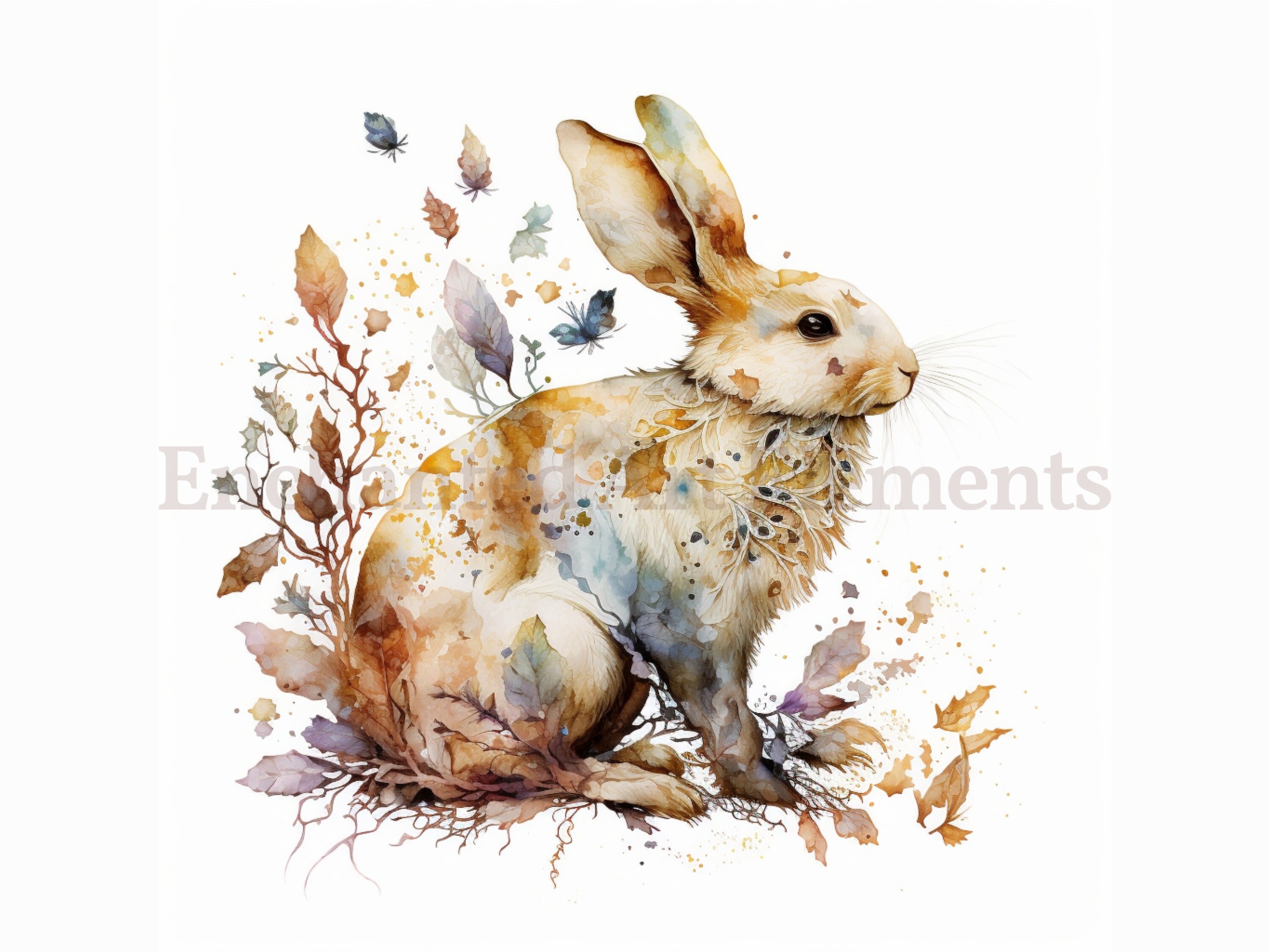 Enchanted Rabbit Clipart Watercolor Illustration Commercial Use Digital ...