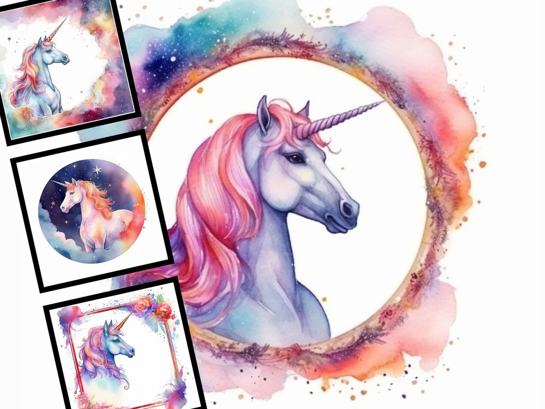 Watercolor Unicorn Clipart Bundle: Galaxy Unicorns, Commercial Use ...