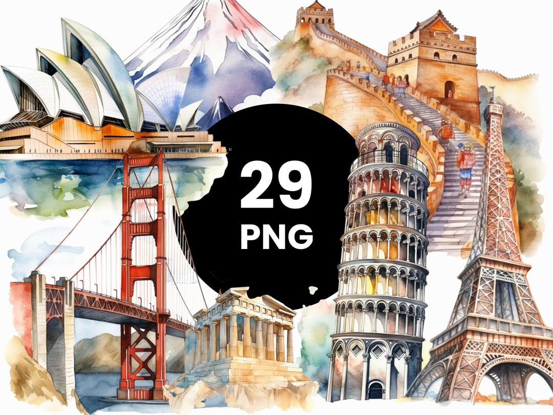 Ultimate Famous Landmarks Clipart Bundle Commercial Use Watercolor ...
