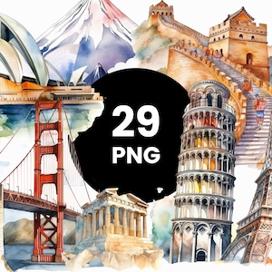 Ultimate Famous Landmarks Clipart Bundle Commercial Use Watercolor ...