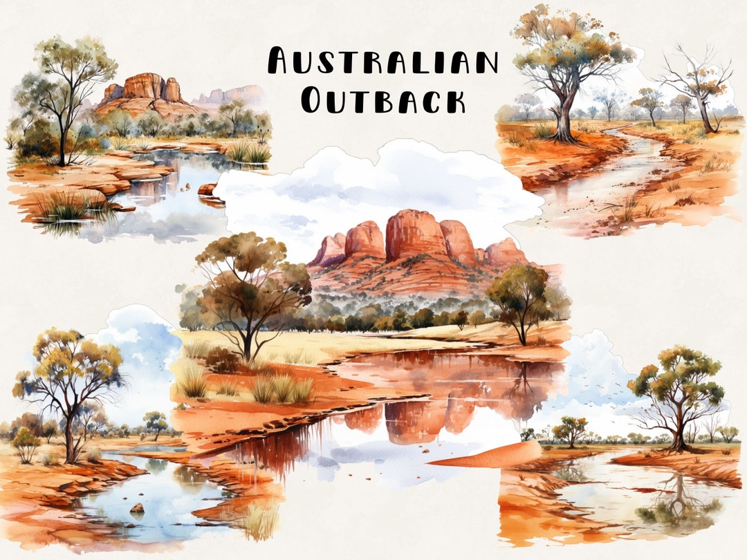 Australian Outback Clipart Landscape Watercolor Illustration Commercial ...