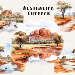 Australian Outback Clipart Landscape Watercolor Illustration Commercial ...