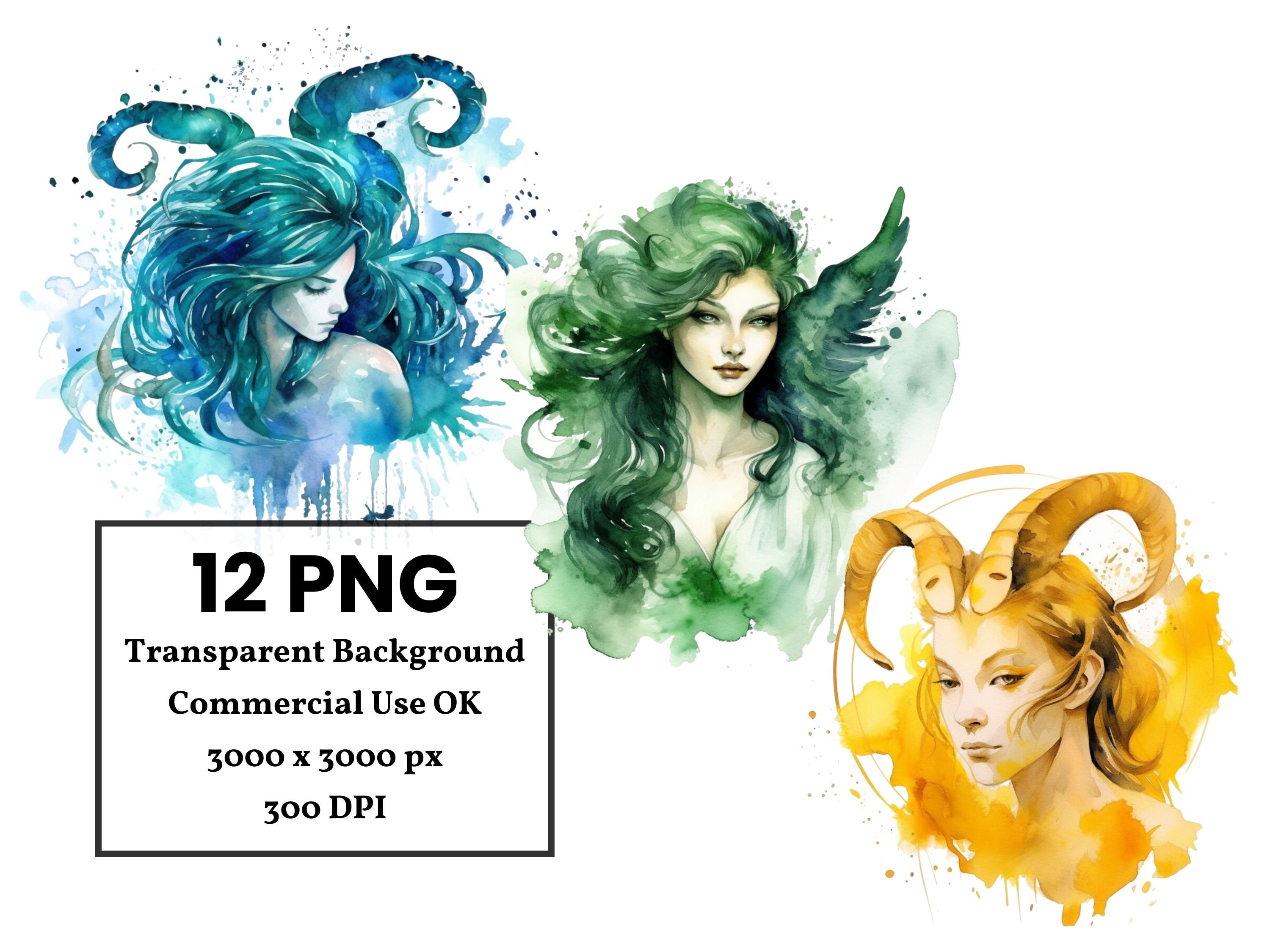 Zodiac Clipart Bundle Commercial Use Watercolor Zodiac Sign - Etsy
