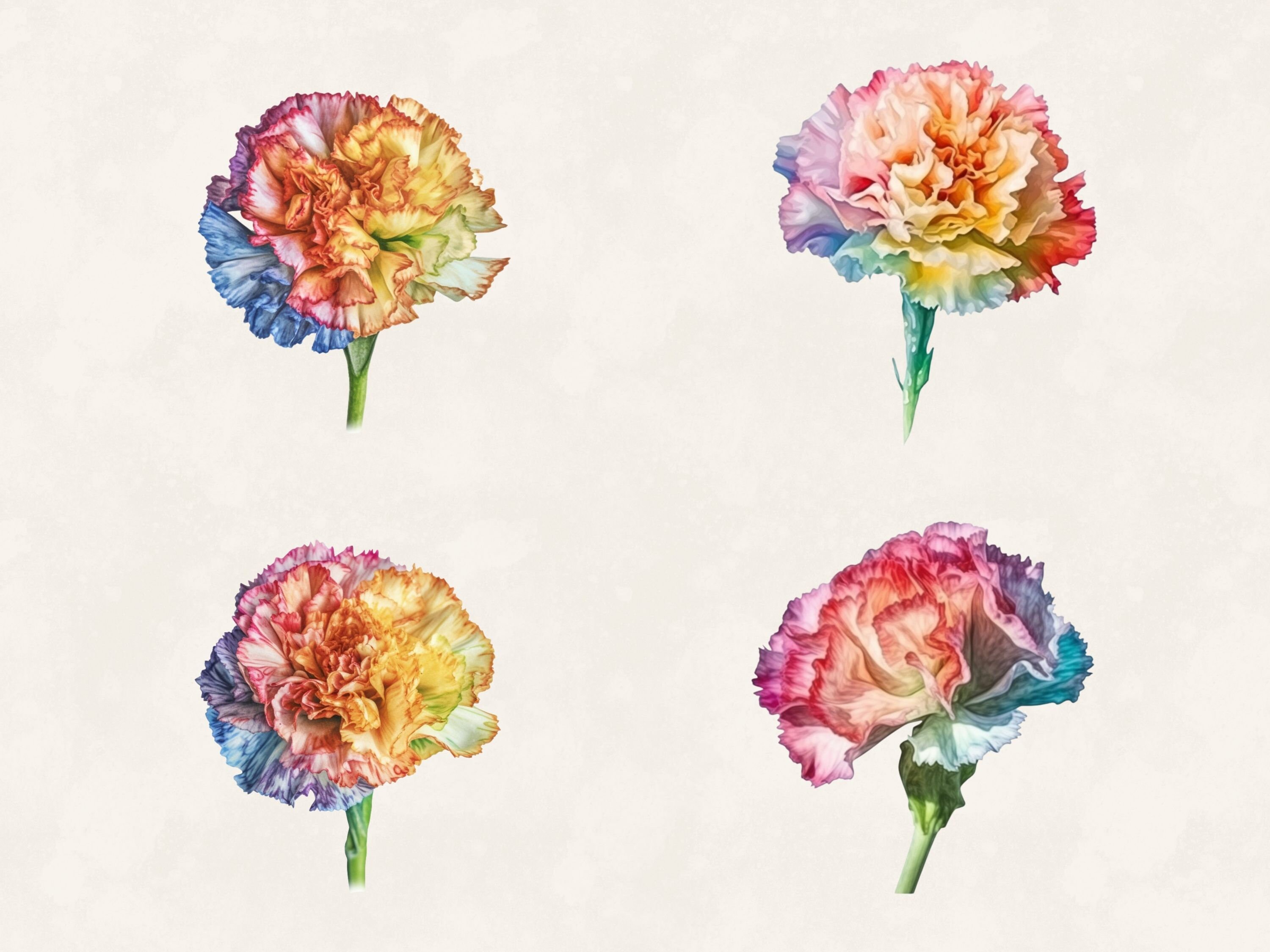 12 Magnificent Rainbow Carnations Watercolor Clipart Bundle, Commercial ...