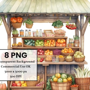 Farm Stand Clipart: Watercolor Illustration Bundle (digital Download ...