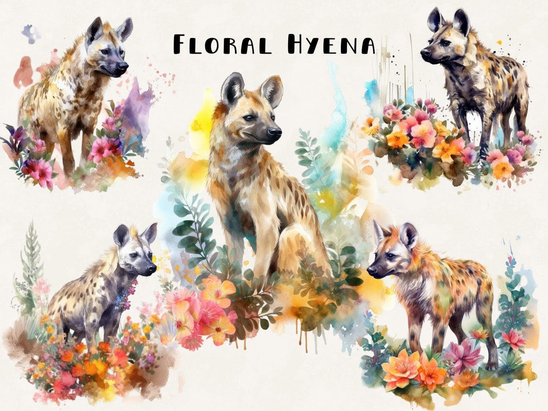 Hyena Clipart Bundle Commercial Use Watercolor Hyena in Field of ...