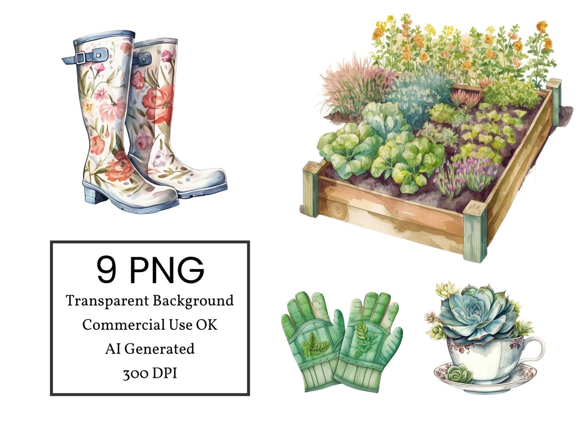 Garden Clip Art Watercolor Gardening Clipart Variety Bundle - Etsy