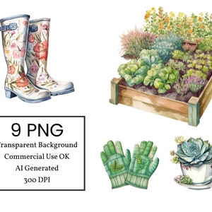 Garden Clip Art Watercolor Gardening Clipart Variety Bundle Commercial ...