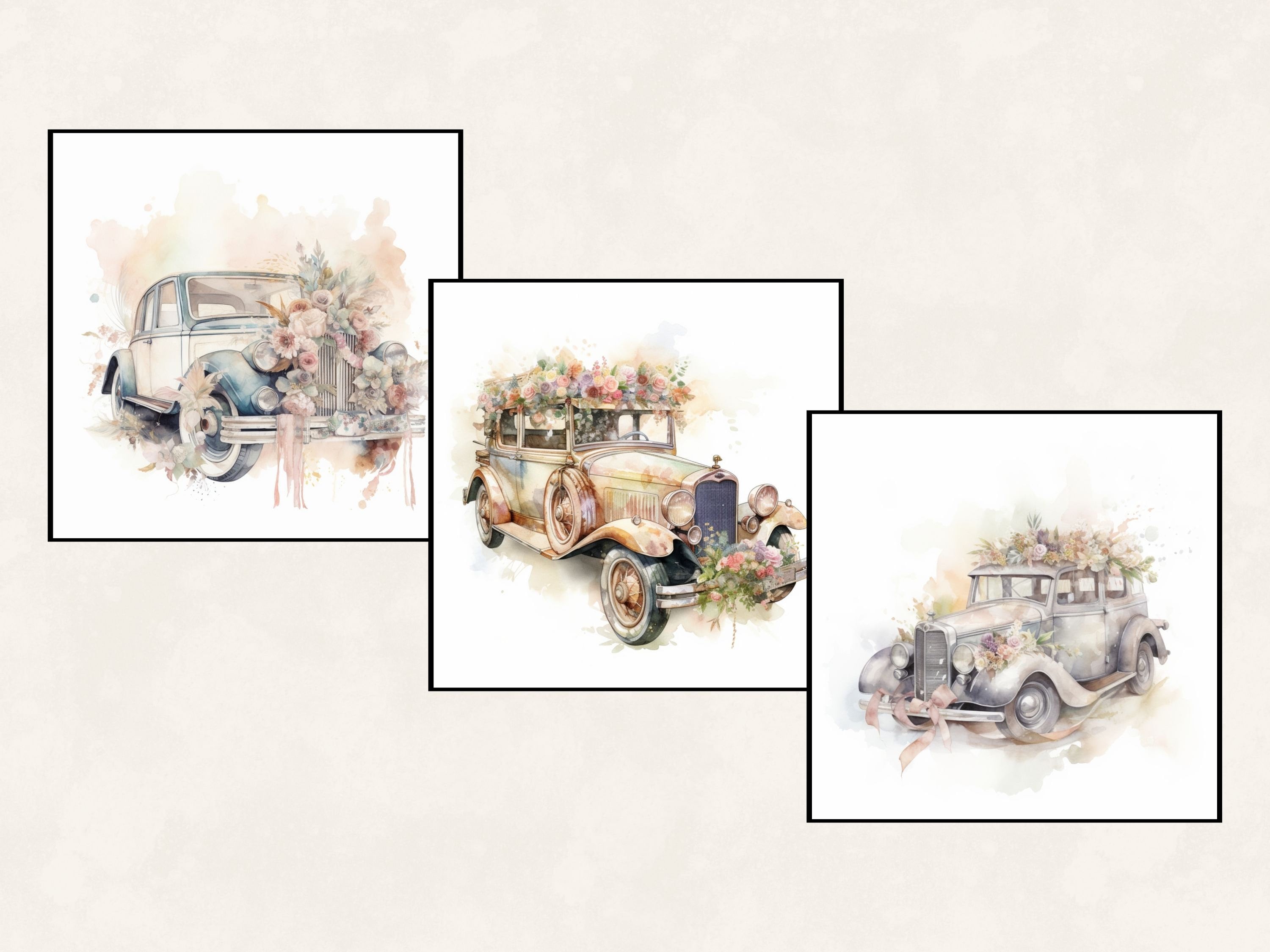 16 Vintage Car Pastel Watercolor Illustration Commercial Use - Etsy