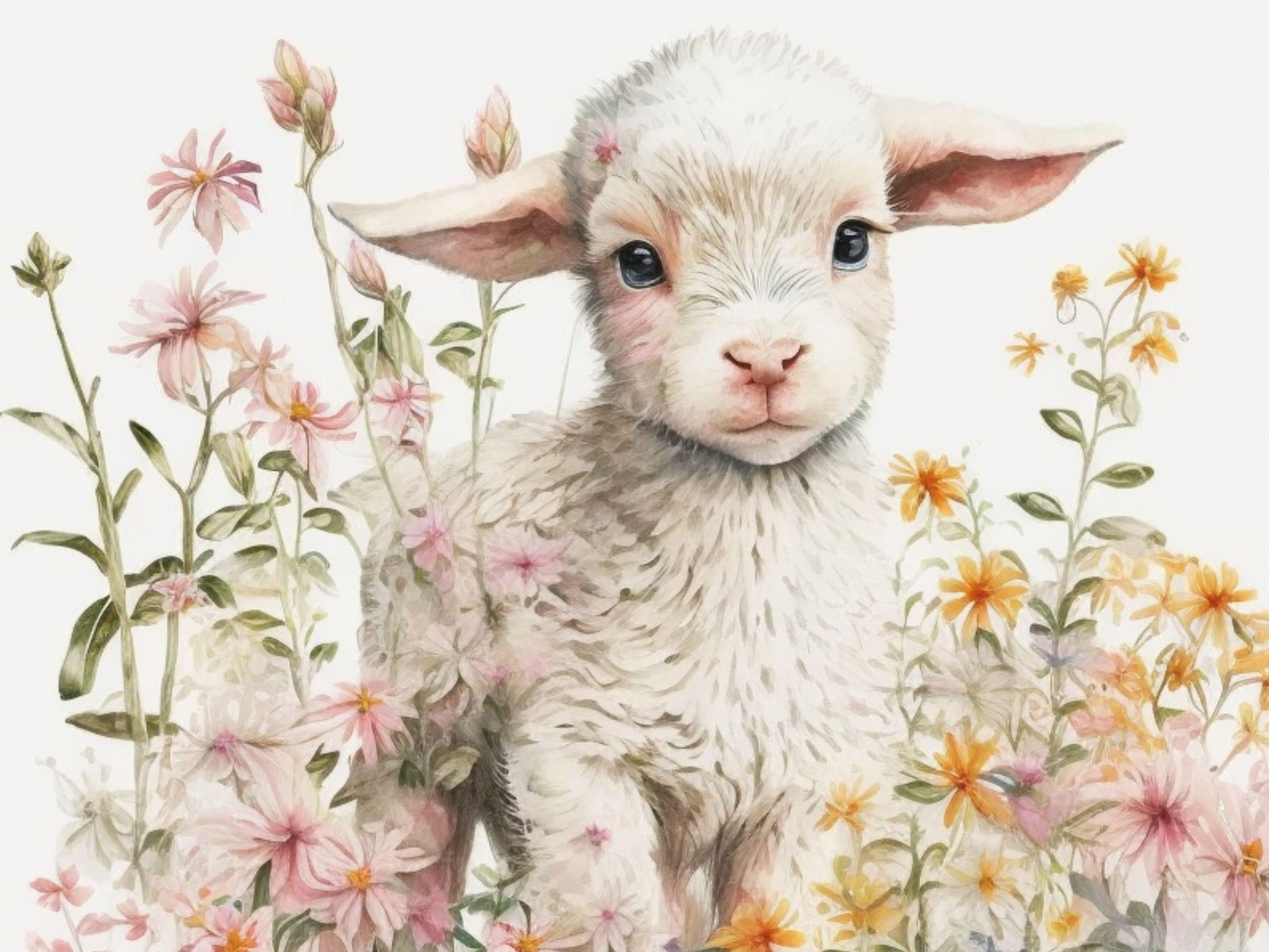 Baby Lamb Watercolor Illustration Lamb Clip Art Filed of - Etsy