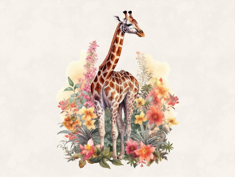 Watercolor Giraffe Clipart Bundle: Floral PNG Files (commercial Use) - Etsy