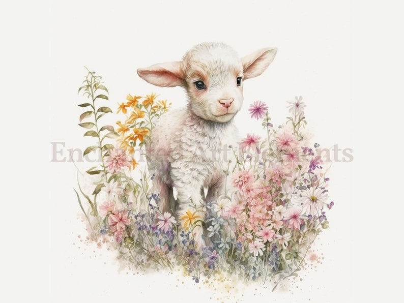 Baby Lamb Watercolor Illustration Lamb Clip Art Filed of - Etsy