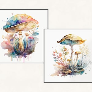 Magic Mushroom Print Art Commercial Use Watercolor Enchanted Key ...