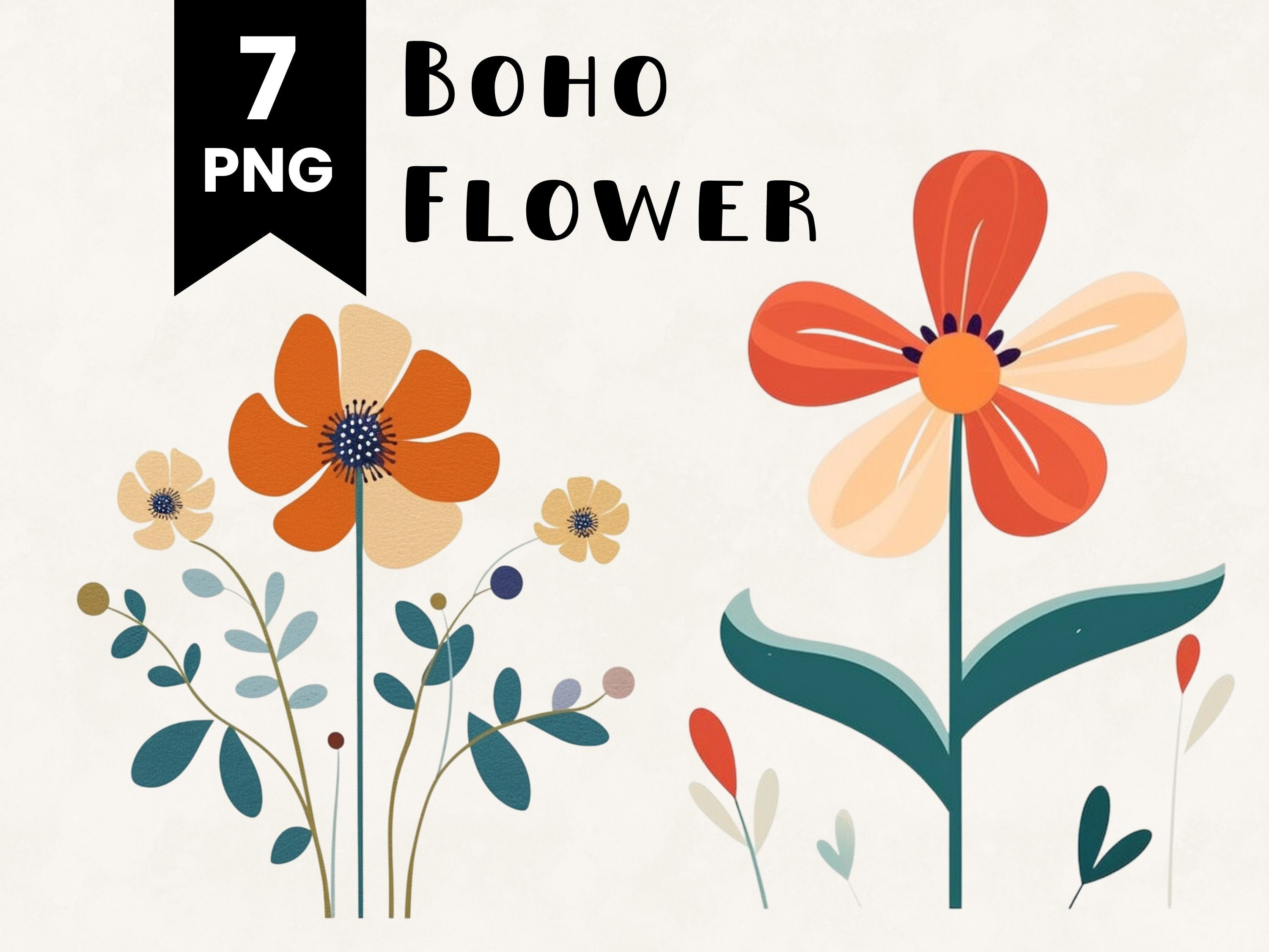 Boho Flower Clipart Bundle Commercial Use Watercolor Digital - Etsy