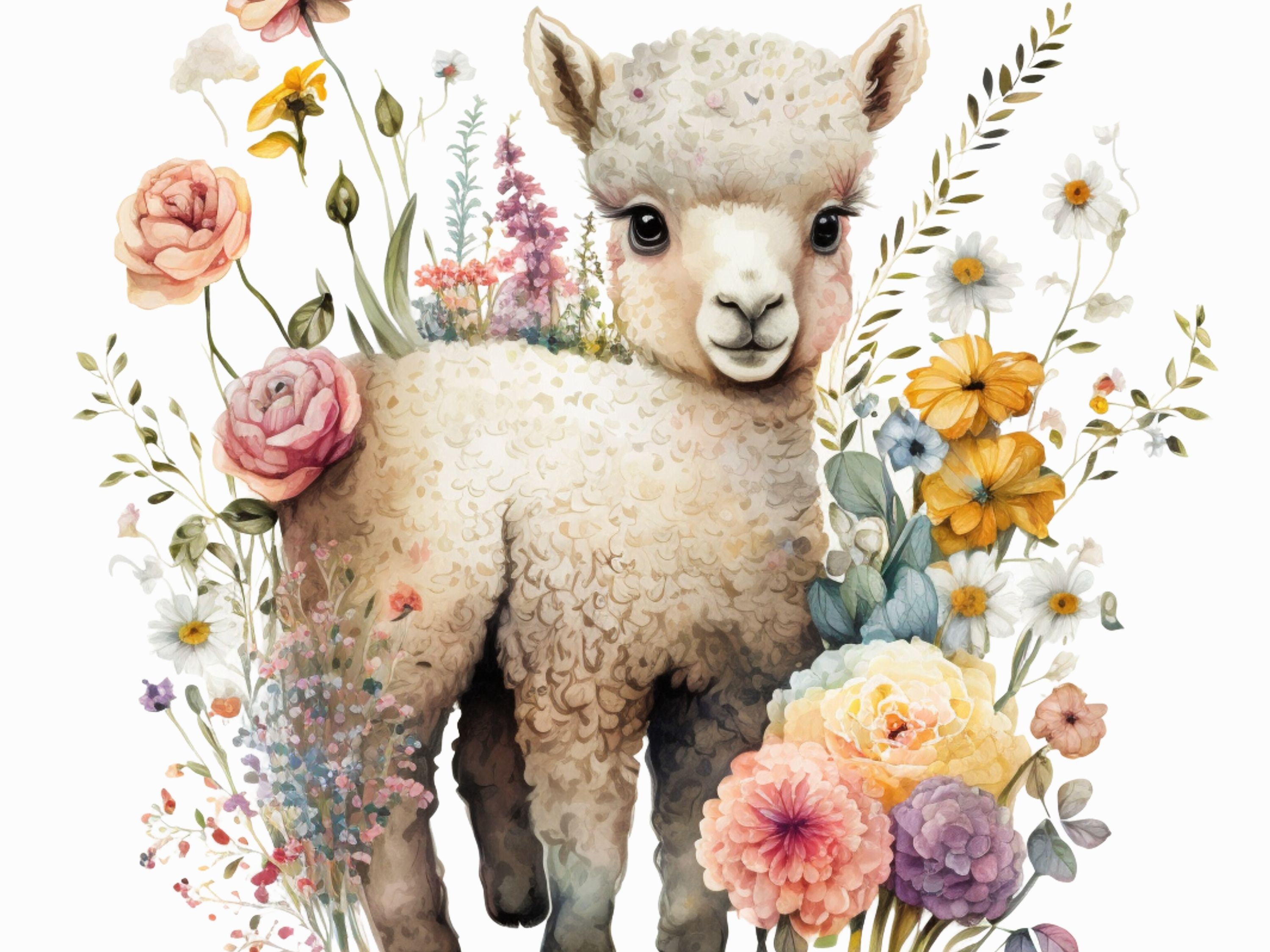 Alpaca Watercolor Illustration Wildflower Clip Art Floral - Etsy