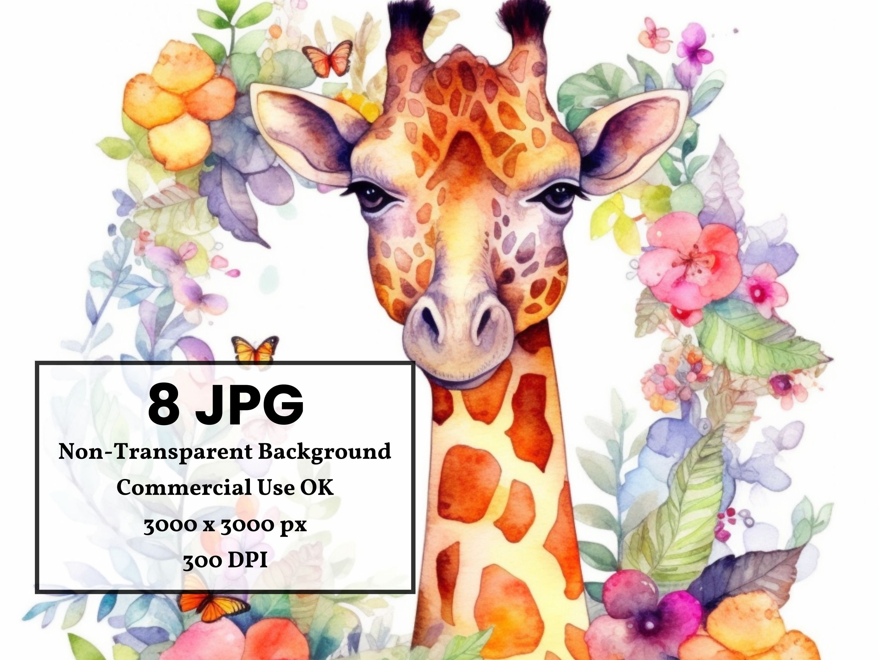 Boho Giraffe Clipart Watercolor Illustration Commercial Use - Etsy