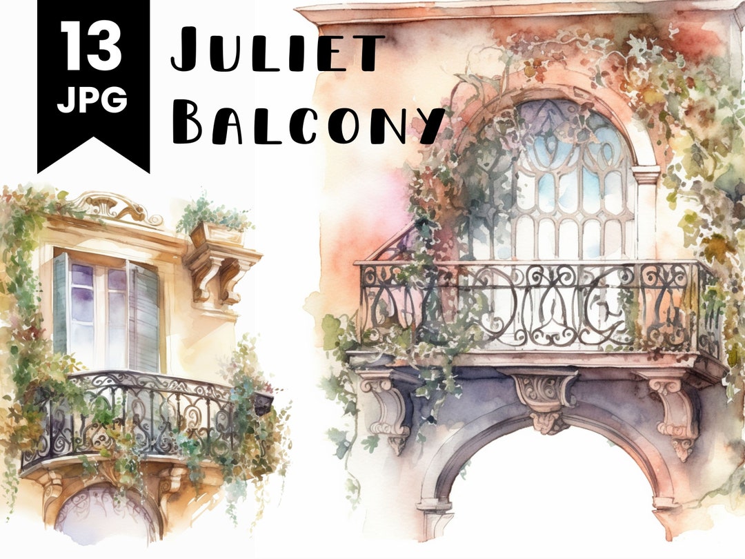 Juliet Balcony Print Art Romantic Illustration Commercial Use ...