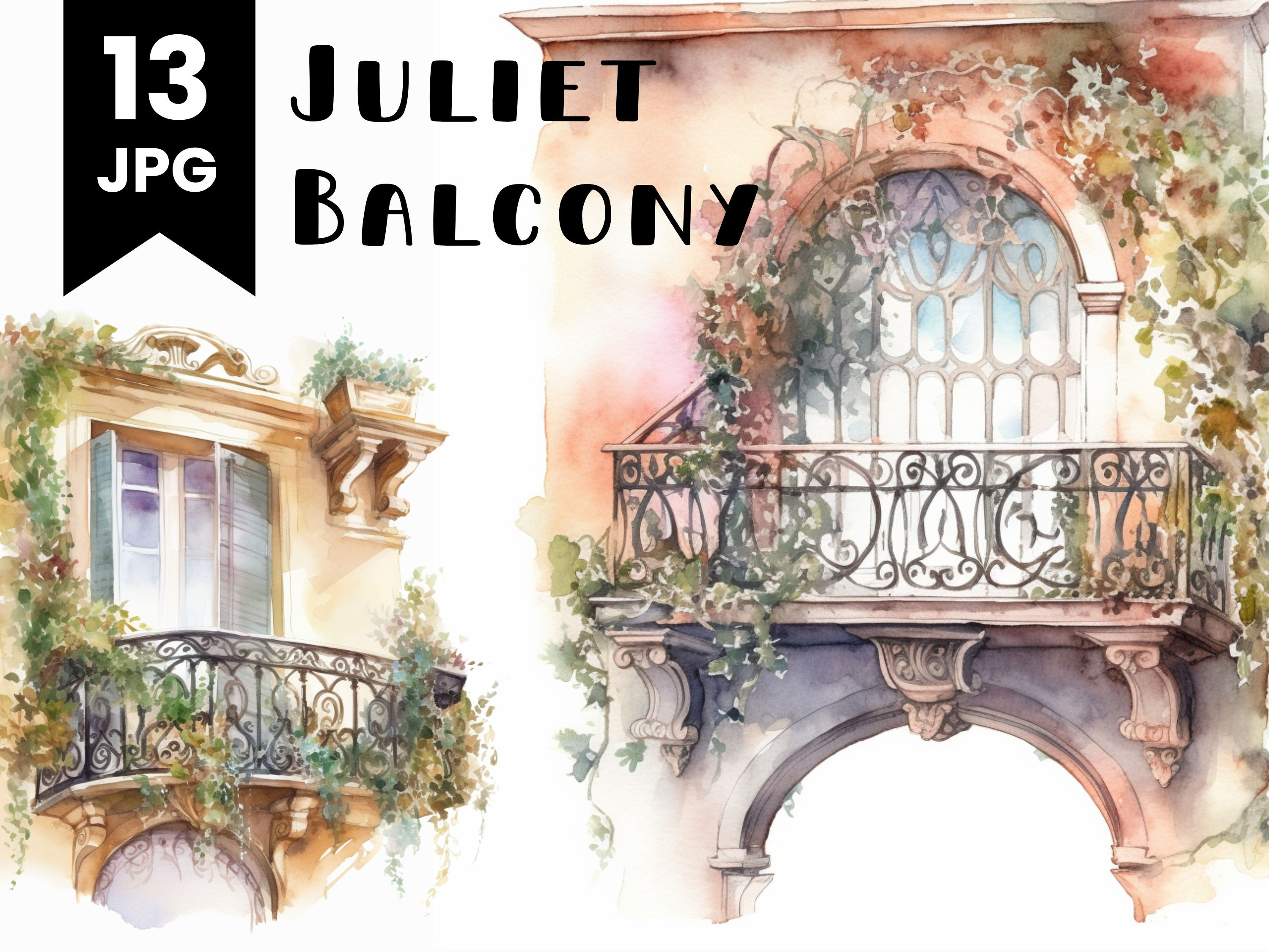 Juliet Balcony Print Art Romantic Illustration Commercial Use ...