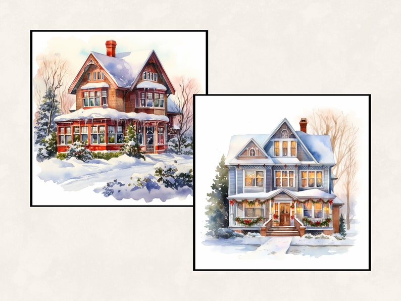 Snowy House Clipart Watercolor Illustration Winter Clipart - Etsy