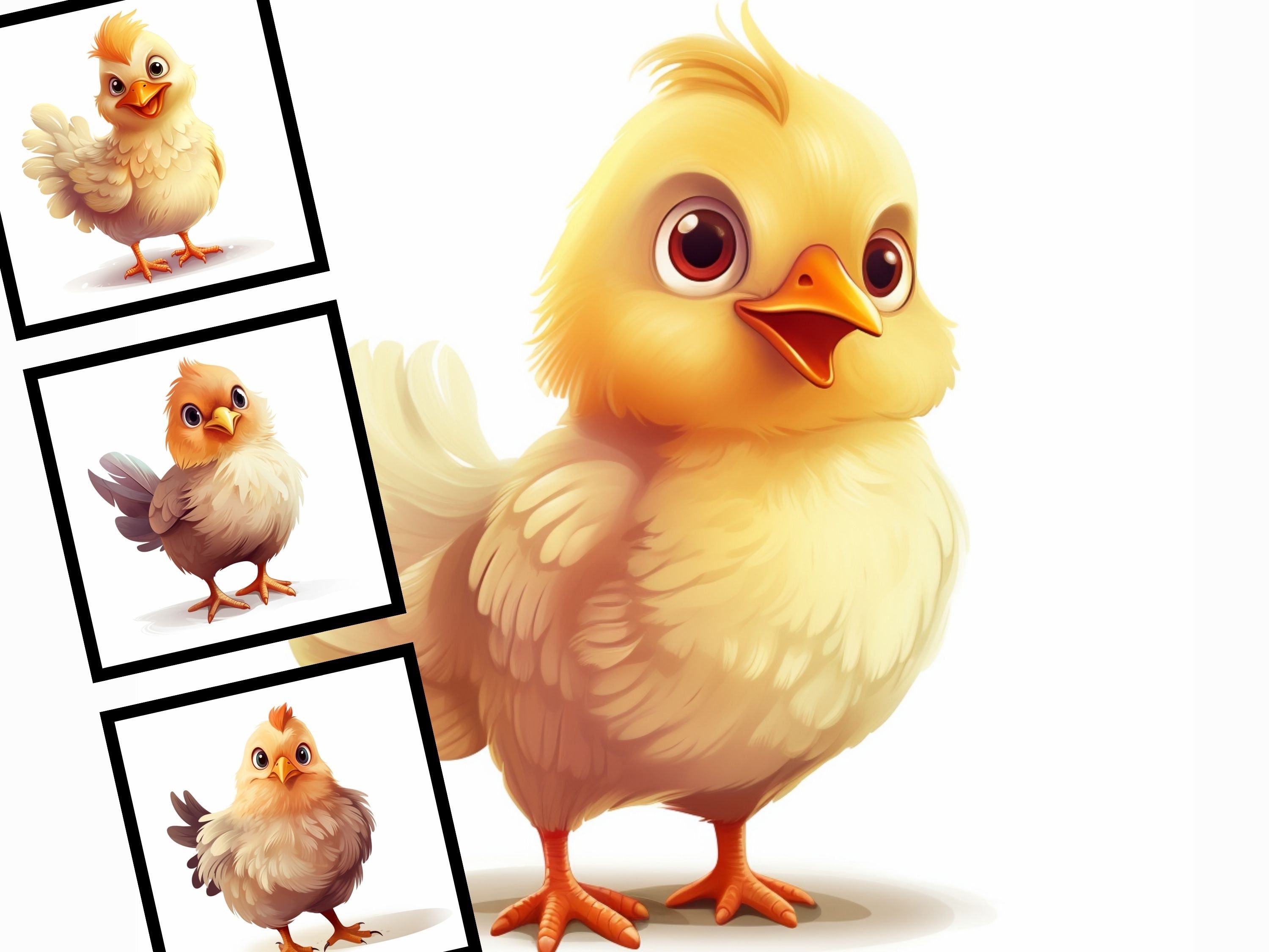 Animated Chicken Clipart Watercolor Illustration Commercial - Etsy