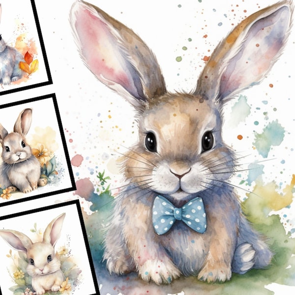 Bunny Watercolor - Etsy