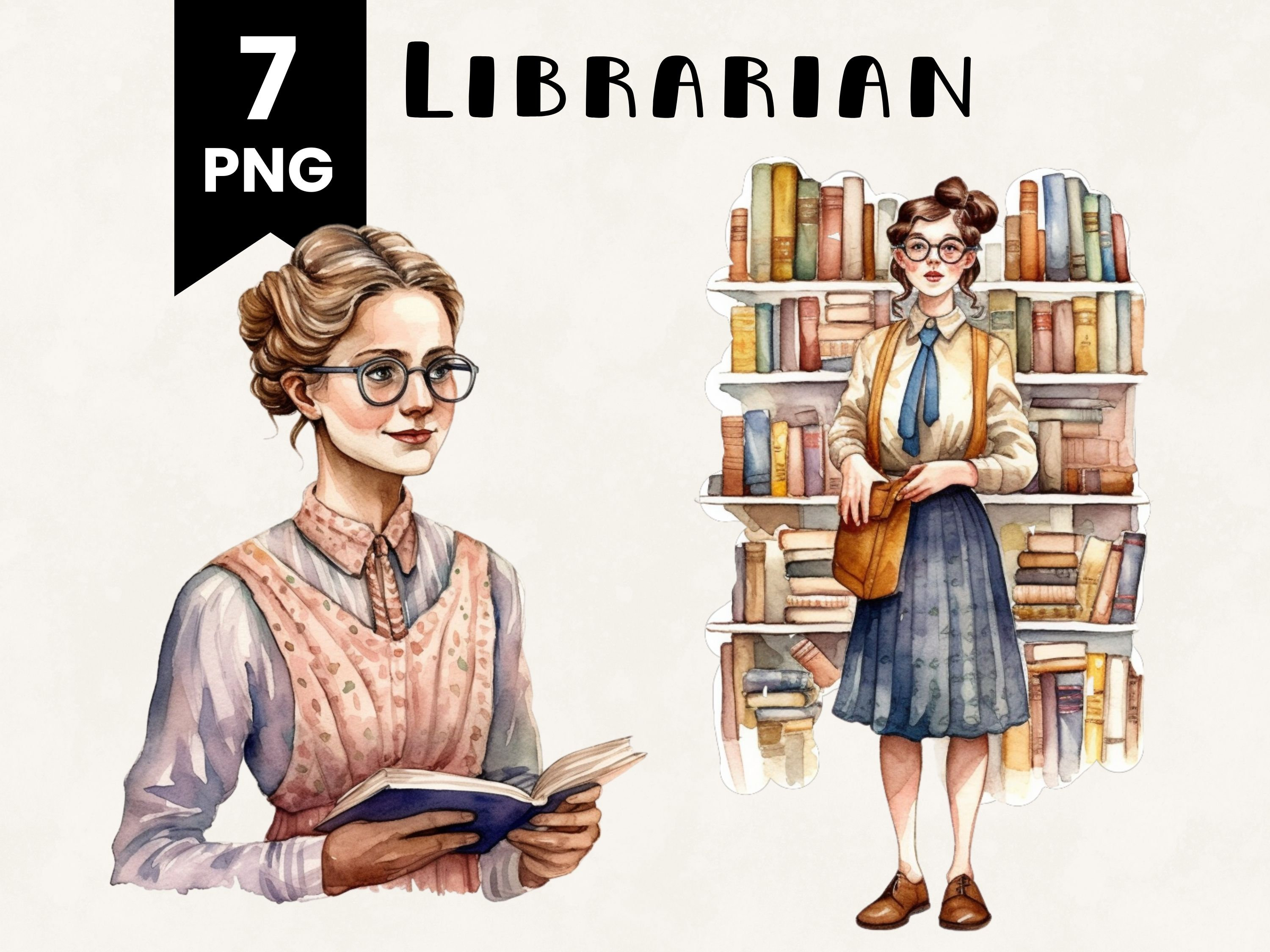 Librarian Watercolor Clipart Bundle Commercial Use Digital - Etsy