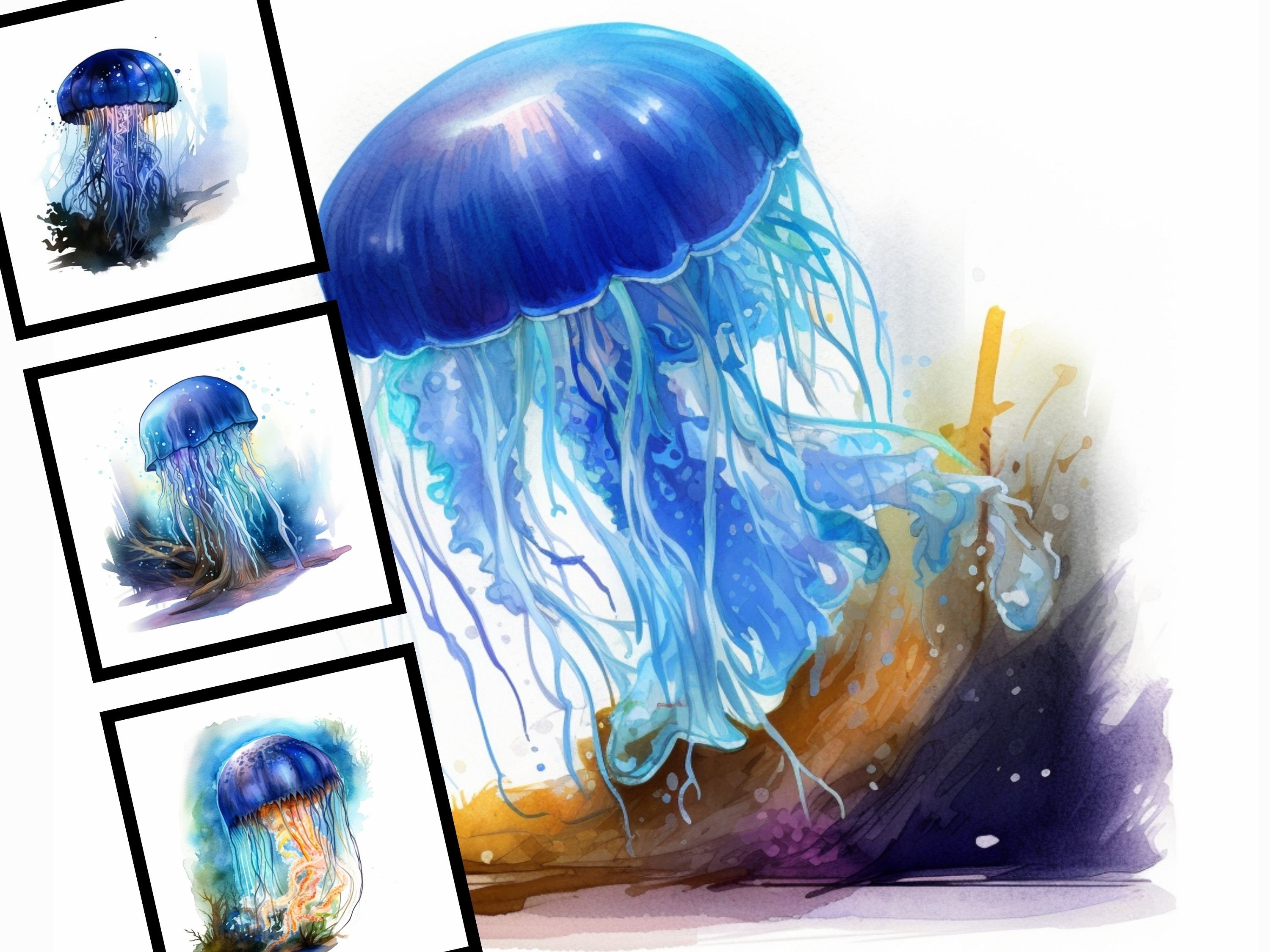 Jellyfish Clipart Bundle Watercolor Commercial Use Digital - Etsy