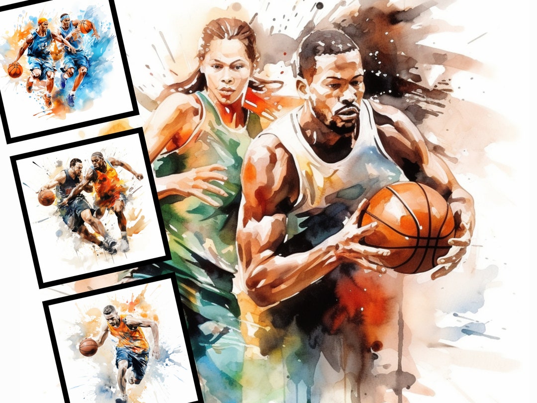 Watercolor Basketball Clipart Bundle: Sports Digital Design (commercial ...
