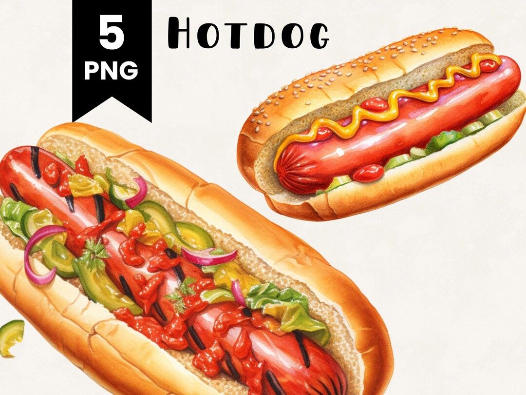 Watercolor Hotdog Clipart Bundle: Food Illustrations (PNG Files) - Etsy
