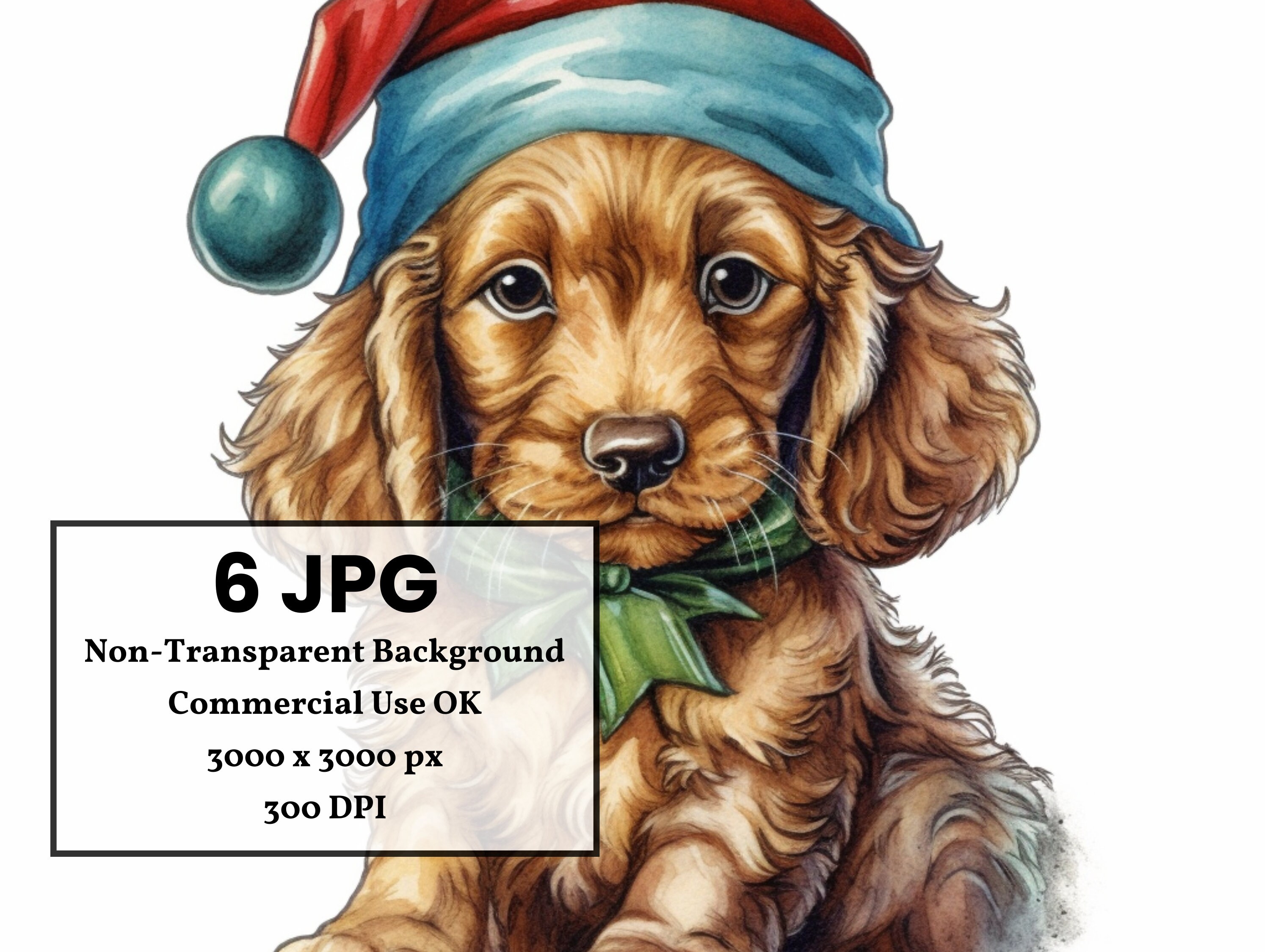 Christmas Puppy Clipart Watercolor Illustration Commercial Use Digital ...