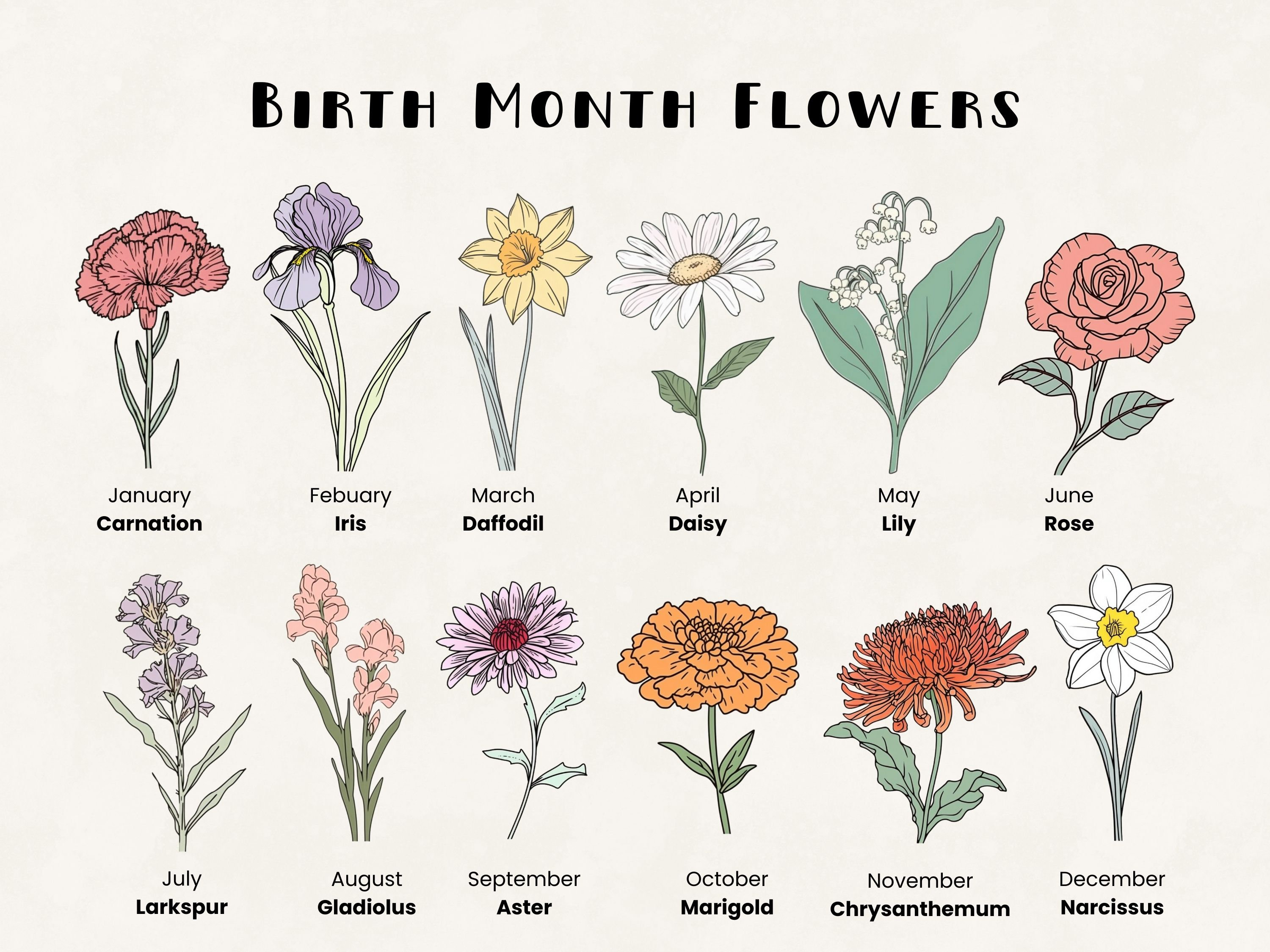 Boho Birth Month Flowers Clipart Bundle Commercial Use Watercolor Birth Flower Digital Design Bundle PNG Files Downloadable Clipart POD Etsy