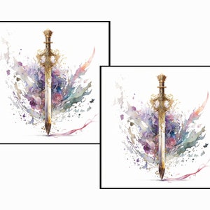 Enchanted Sword Print Art Commercial Use Watercolor Magic Sword ...