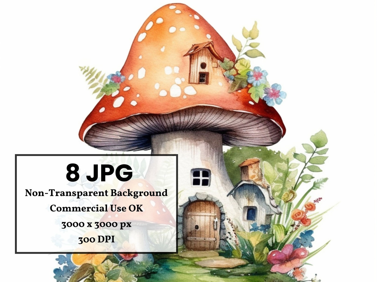 Mushroom Fairy House Clipart: Watercolor Illustration Bundle (JPG Files ...