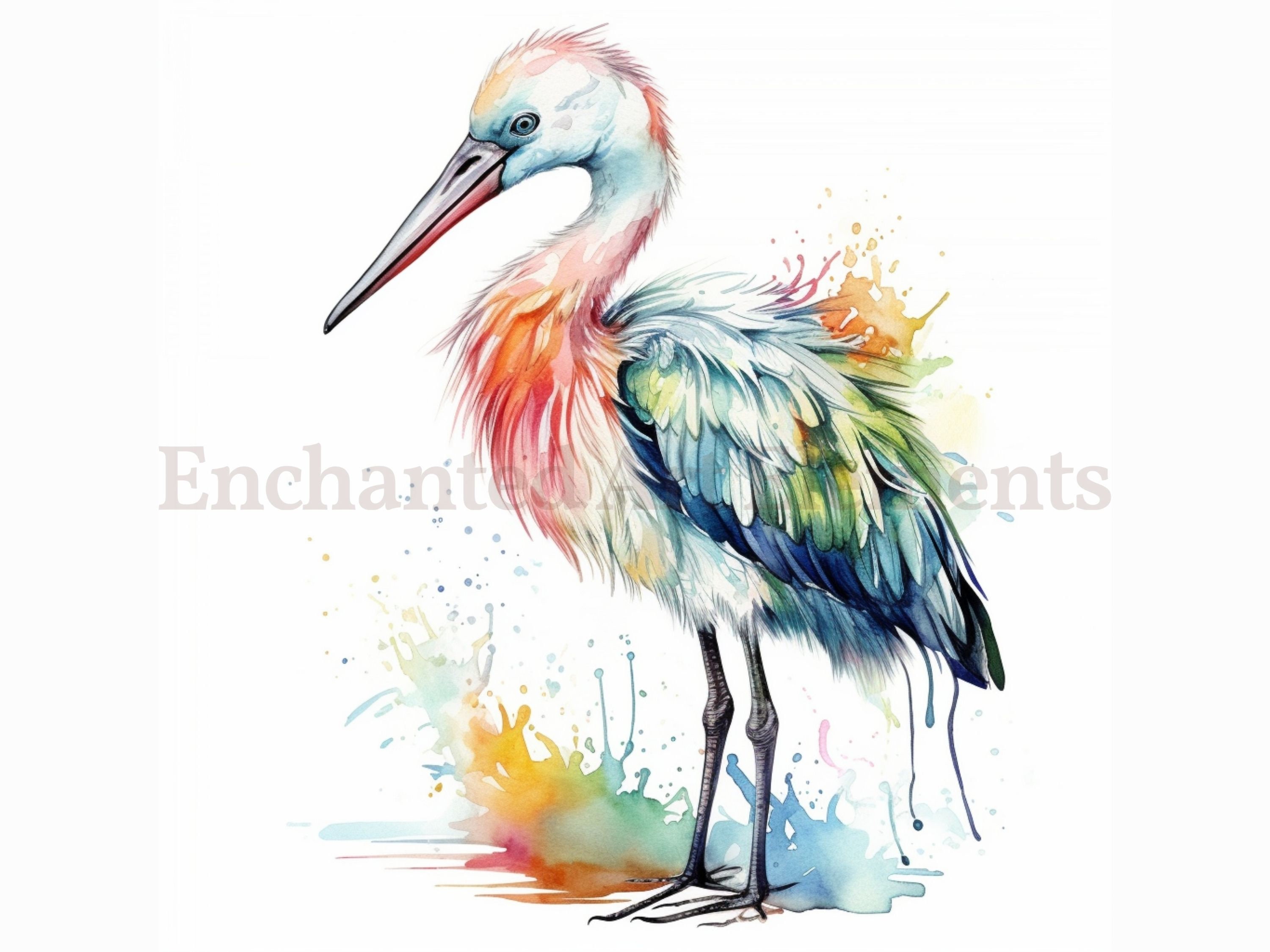 Stork Clipart Watercolor Illustration Animated Animals Nursery - Etsy
