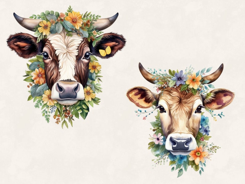 Retro Cow Clipart Bundle Watercolor Commercial Use Animated - Etsy