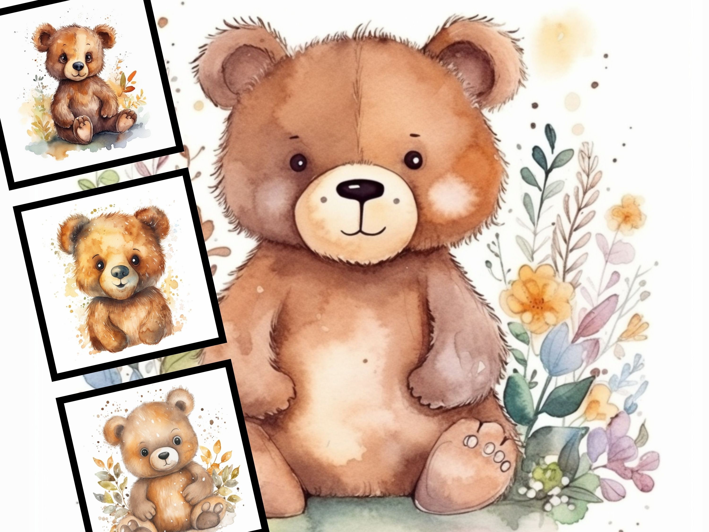 6 Watercolor Baby Bear Illustration Nursery Art Commercial Use - Etsy