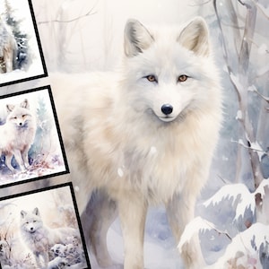Arctic Fox Clipart Watercolor Illustration Winter Clipart Commercial ...