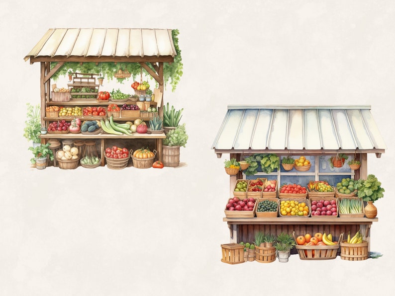 Farm Stand Clipart: Watercolor Illustration Bundle (digital Download ...