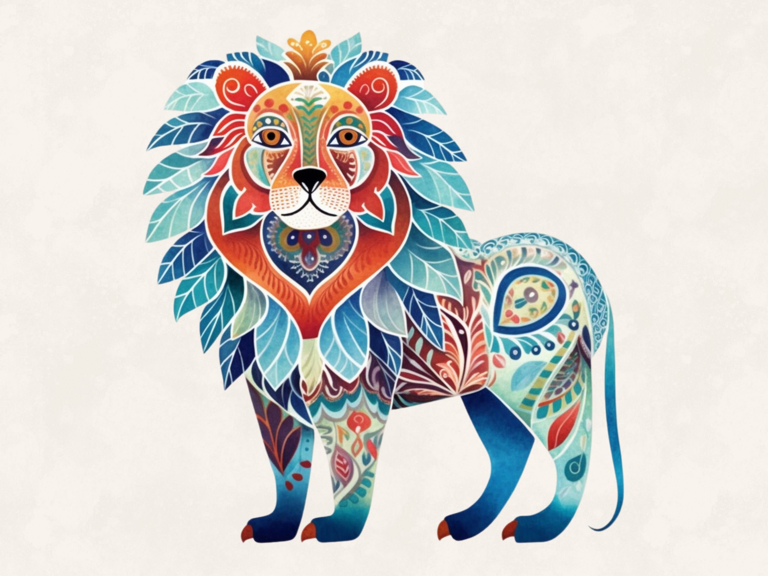 Folk Art Lion Clipart Bundle Commercial Use Watercolor Digital - Etsy