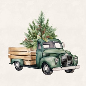 Christmas Tree Truck Clipart Watercolor Winter Illustration Commercial ...