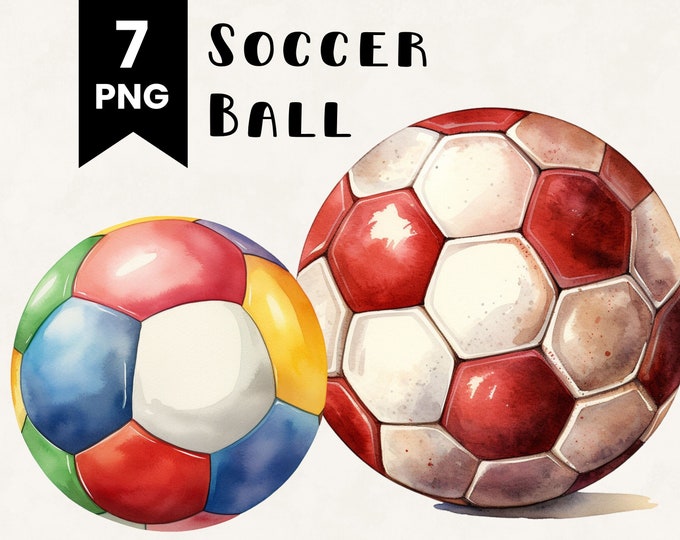 Soccer Ball PNG Clipart, 12x Watercolor Sports Clip Art Set, Printable ...