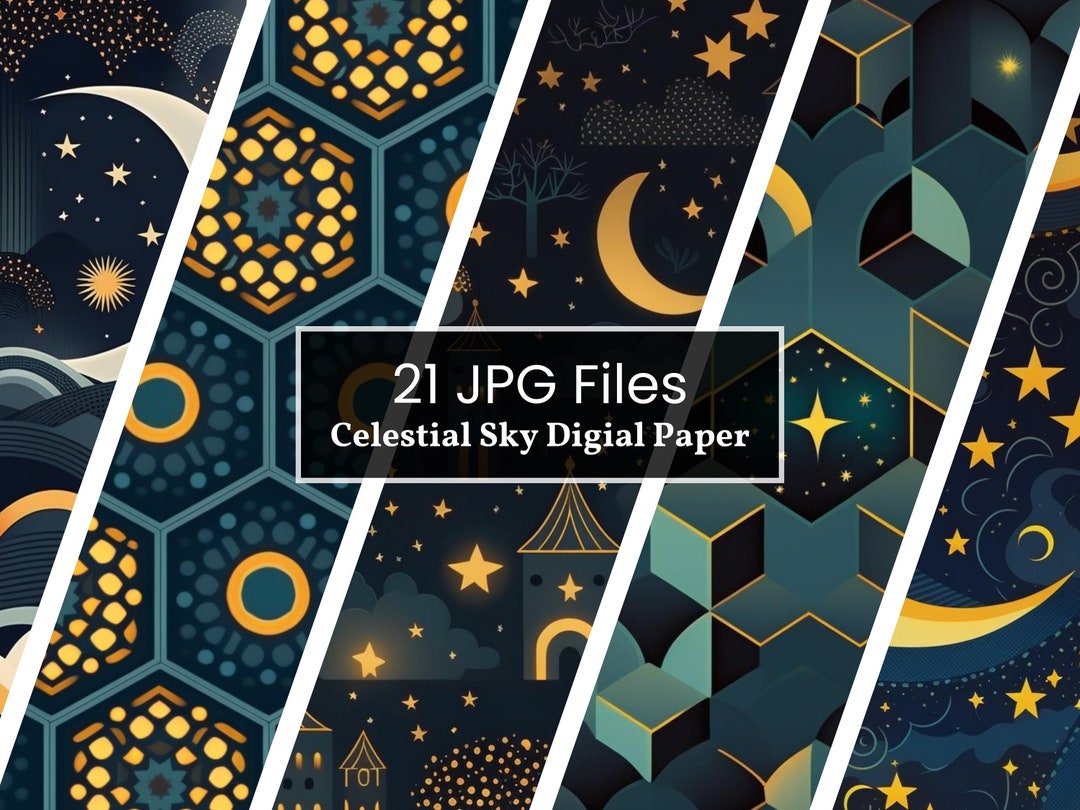 Night Sky Digital Paper Stars Moon Celestial Seamless Design Commercial ...