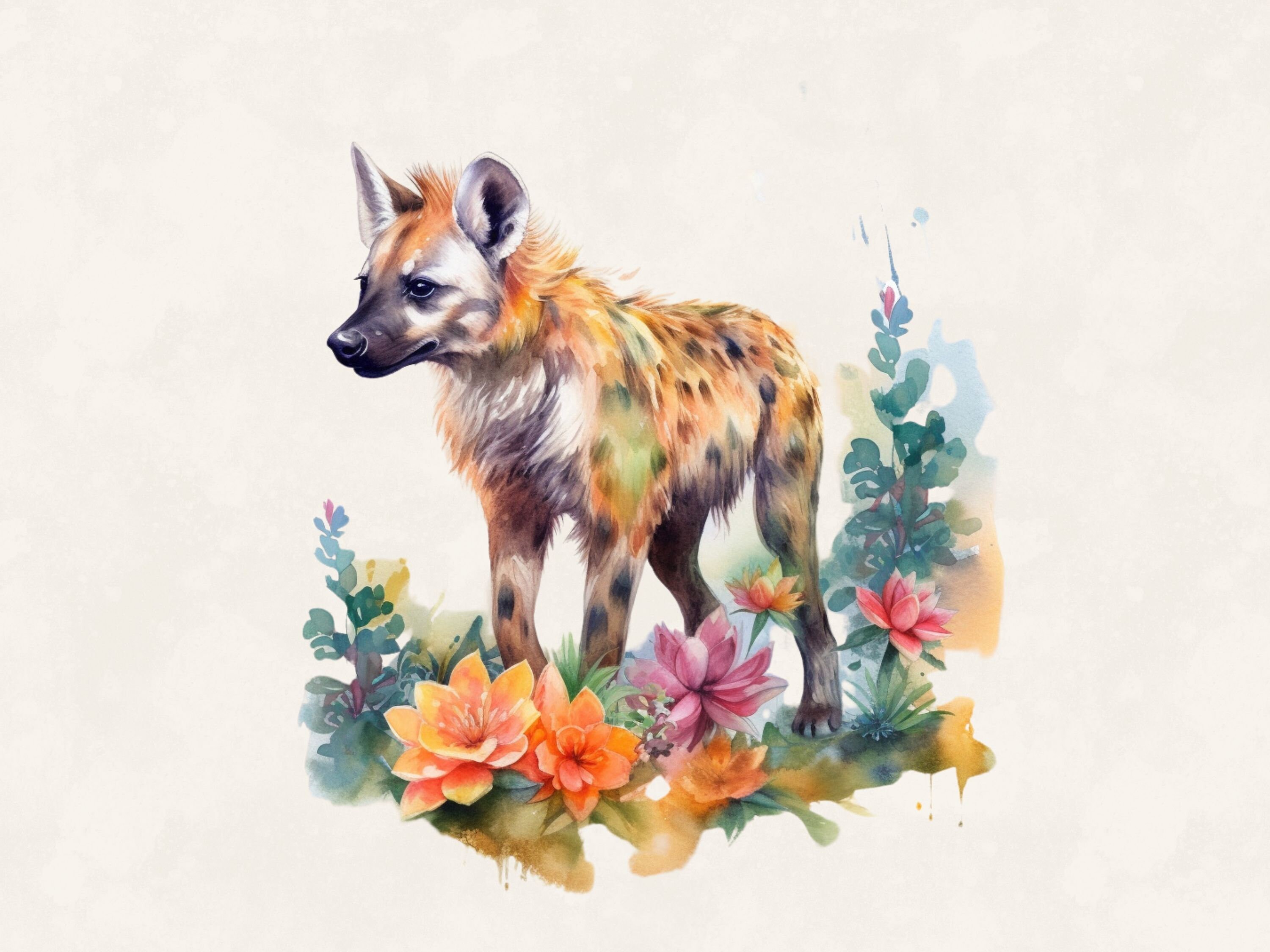 Hyena Clipart Bundle Commercial Use Watercolor Hyena in Field of ...
