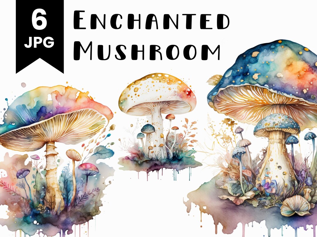 Magic Mushroom Print Art Commercial Use Watercolor Enchanted Key ...